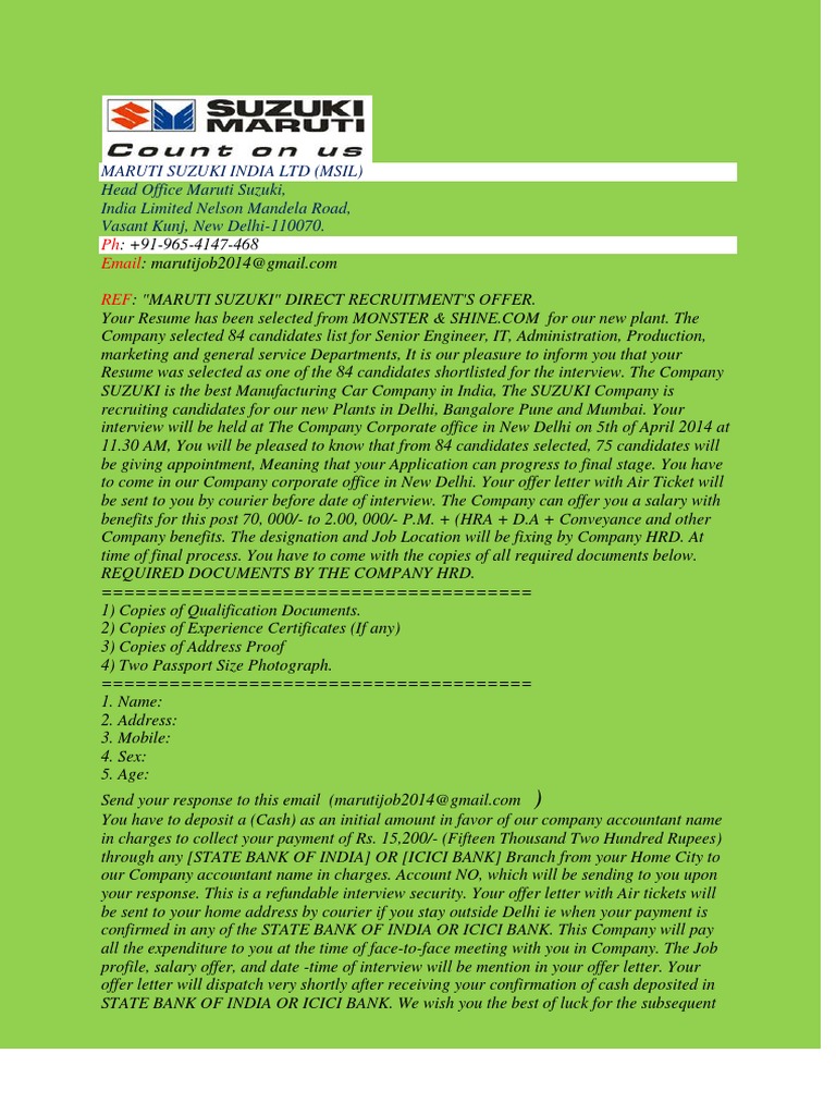 Maruti Suzuki India LTD (Msil) Head Office Maruti Suzuki, India Limited ...