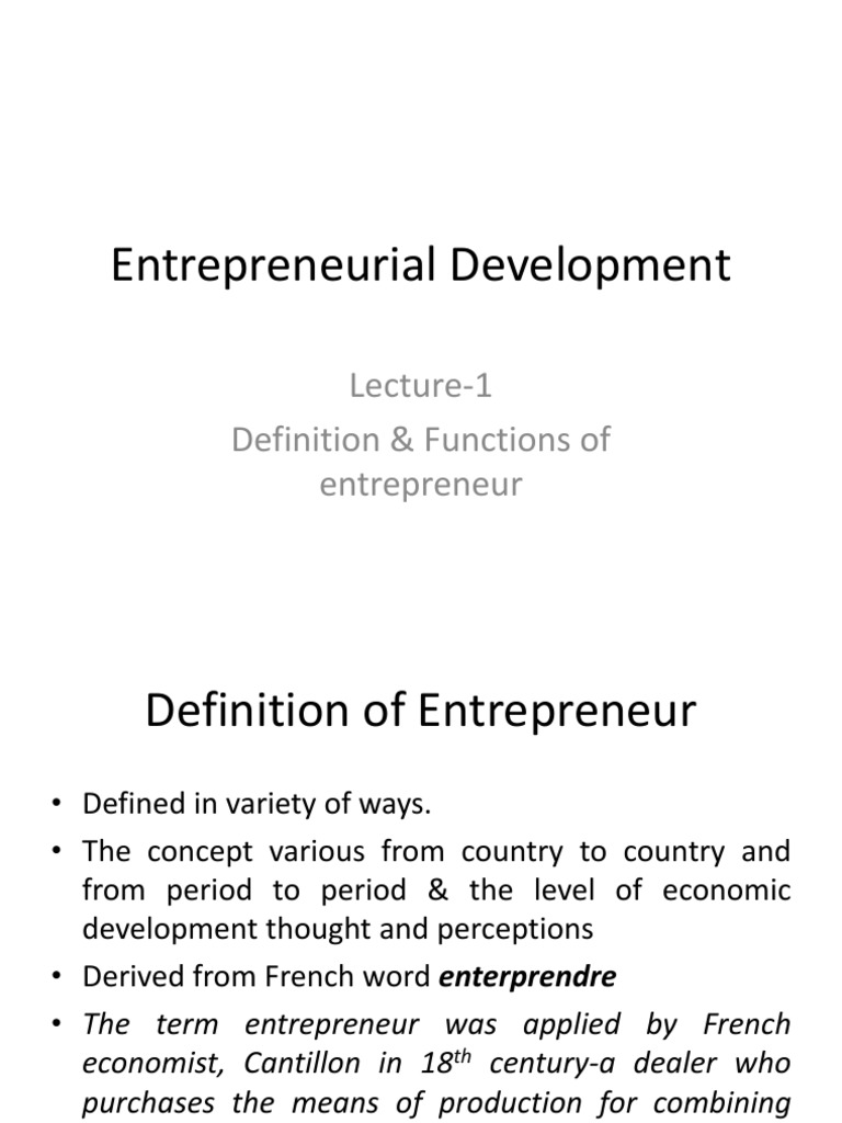Entrepreneurs Definitions and Functions | PDF | Entrepreneurship ...