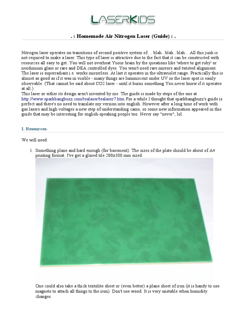 .: Homemade Air Nitrogen Laser (Guide) : .: I. Resources | PDF | Laser ...