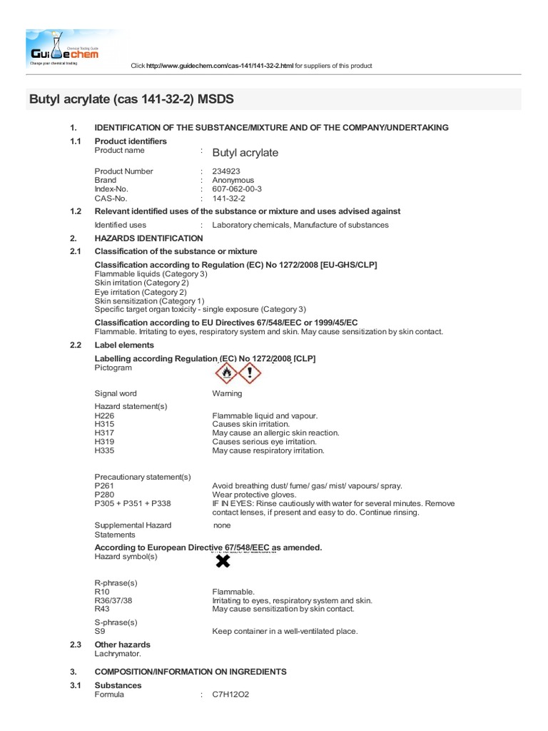 Butyl Acrylate (Cas 141-32-2) MSDS | Toxicity | Firefighting