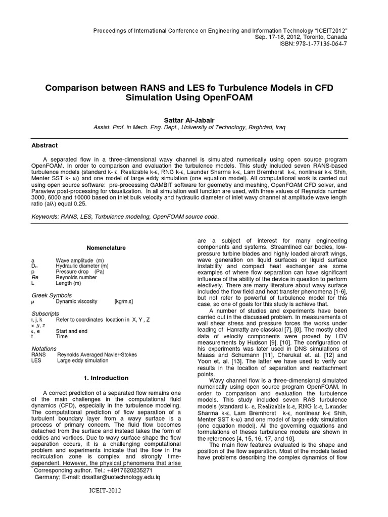 Comparison Between RANS and LES Fo Turbulence Models in CFD Simulation Using OpenFOAM | PDF ...