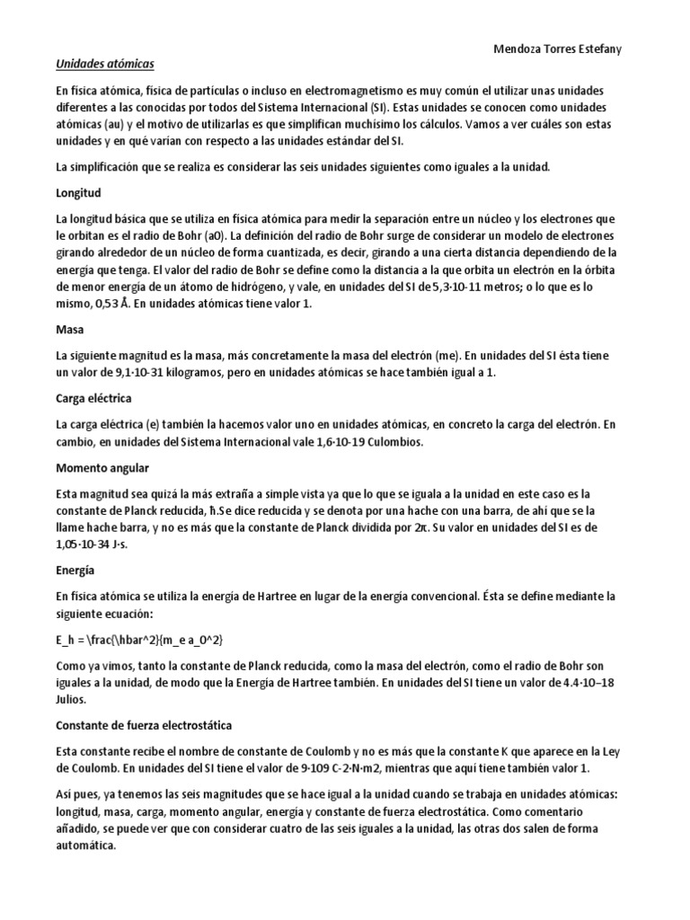 Unidades Atómicas | PDF | Electrón | Unidades de medida