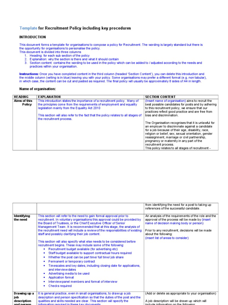 Template Recruitment Policy | PDF | Recruitment | Advertising