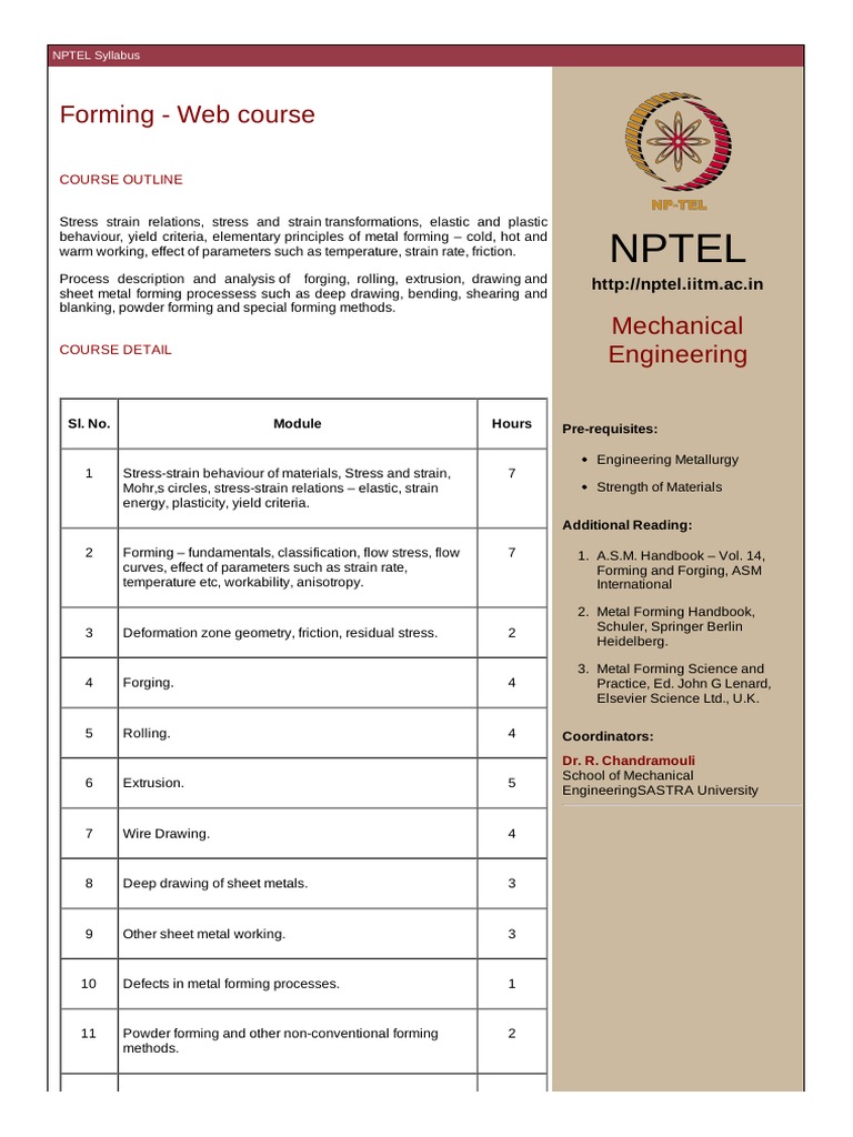 Forming Nptel Web Course Download Free Pdf Deformation