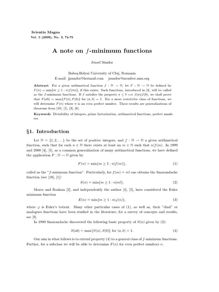 A Note On F-Minimum Functions | PDF | Prime Number | Function (Mathematics)