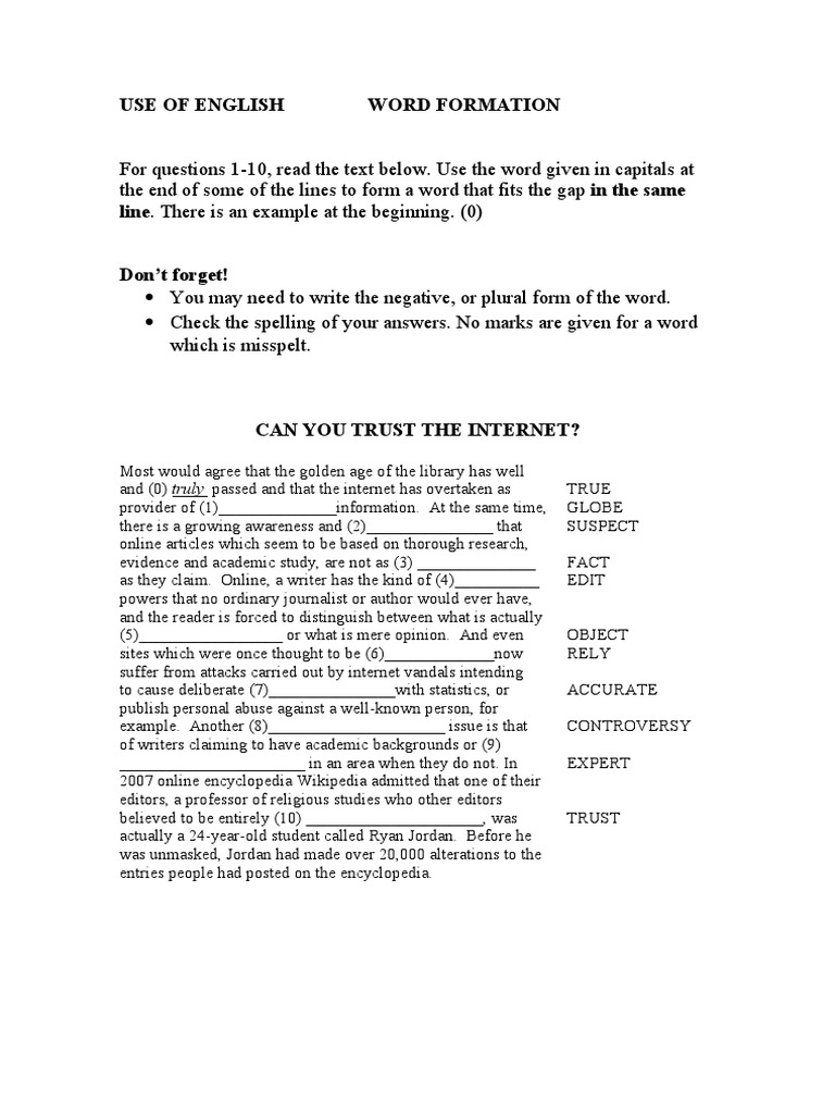 Use of English Word Formation | PDF