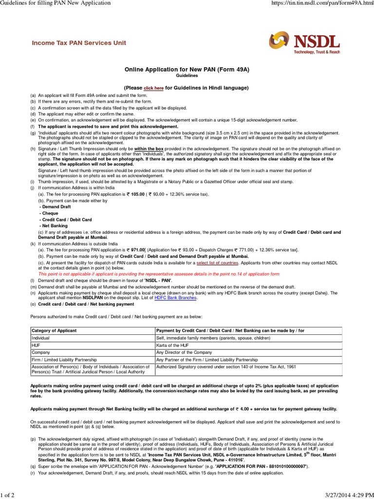 Guidelines For Filling Pan New Application | PDF | Payments | Cheque