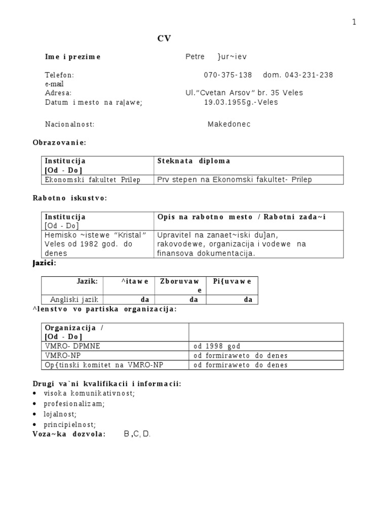 CV Obrazec Mak | PDF