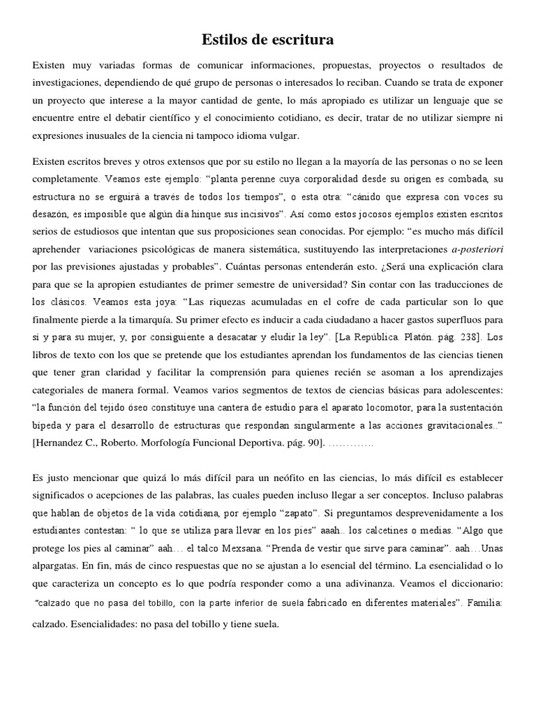 Estilos de Escritura | Ciencia | Conocimiento