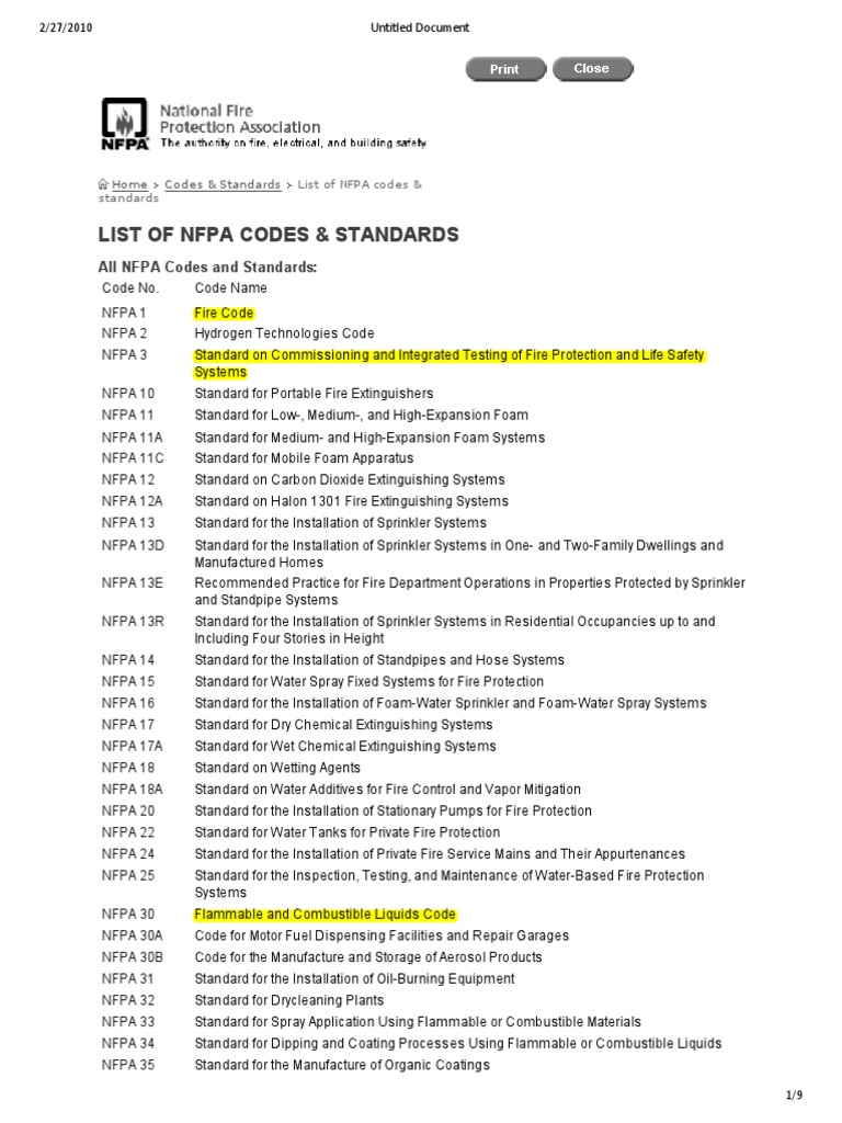 Nfpa Codes & Standards | PDF | Firefighting | Fire Sprinkler System