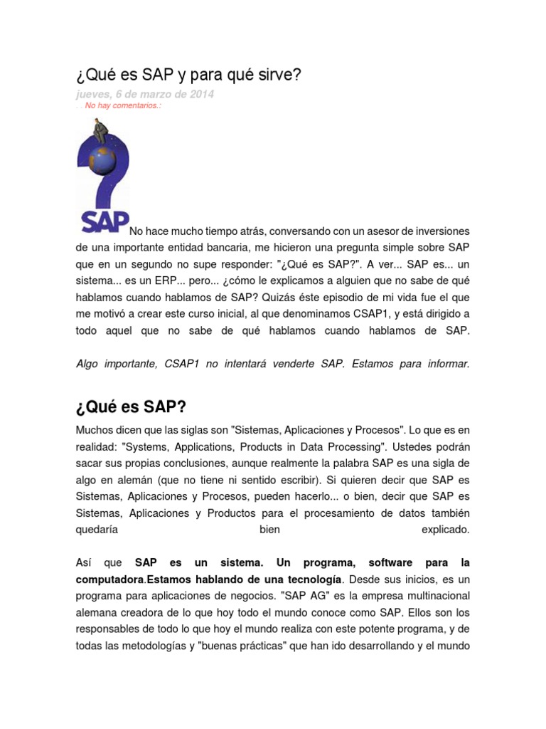 Qué es SAP y para qué sirve.pdf | Sap Se | Planificación de recursos ...