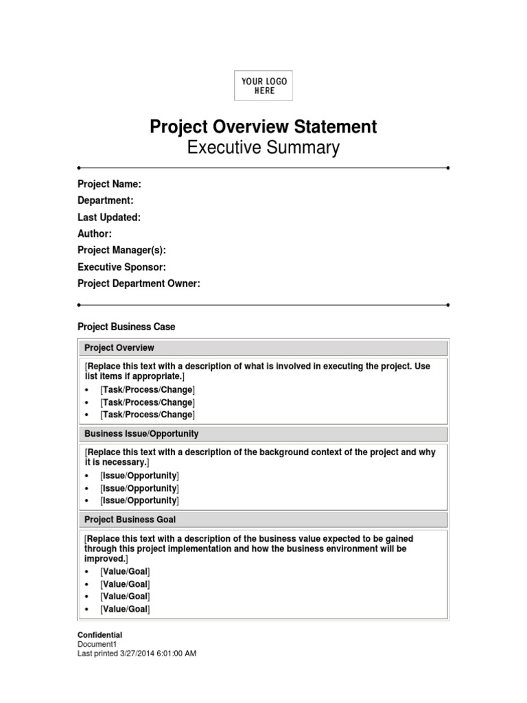 Project Overview Statement Template | PDF | Goal | Business