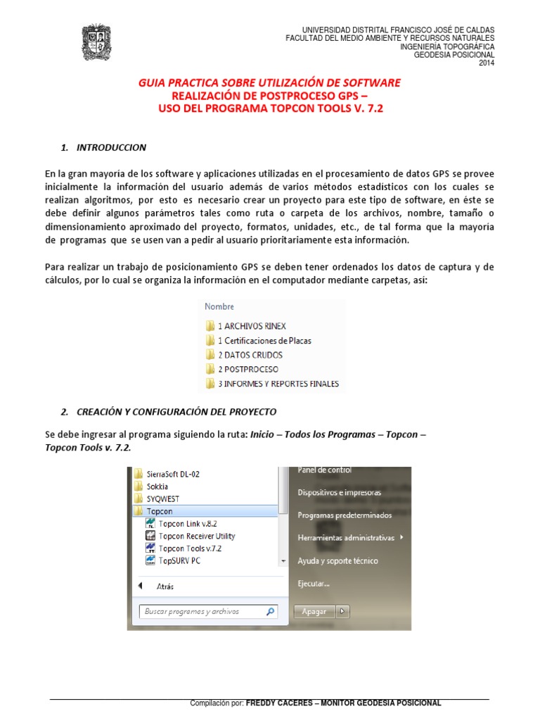 Guia 2 - Postproceso - Topcon | PDF | Geodesia | Programa de computadora