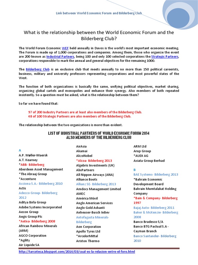 WEF and Bilderberg Group Connections | PDF | World Economic Forum ...