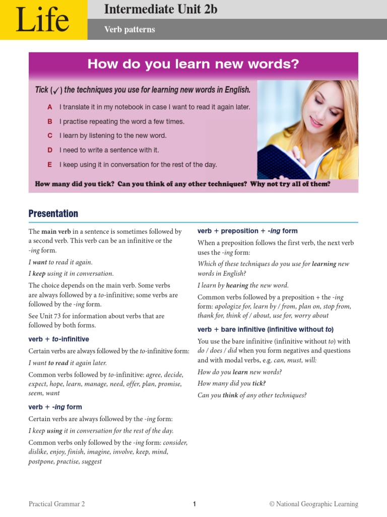 Intermediate Unit 2b | PDF | Verb | English Language