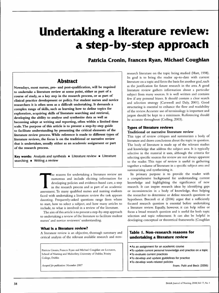 Cronin, Ryan, and Coughlan (2008) Undertaking A LR-A Step-By-step ...