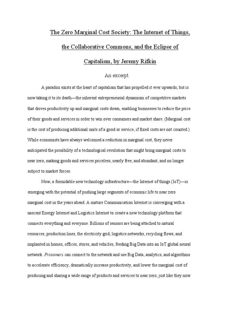 The Zero Marginal Cost Society | PDF | Internet Of Things | Capitalism