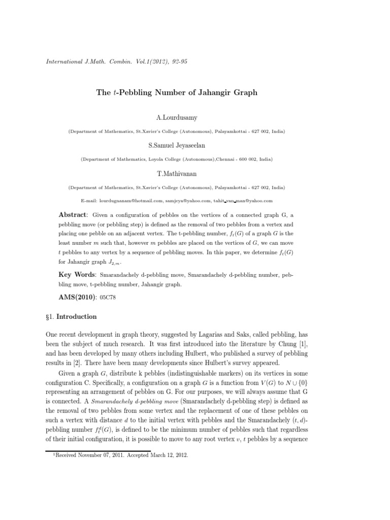 Jahangir Graph Pebbling Analysis | PDF | Vertex (Graph Theory) | Graph ...