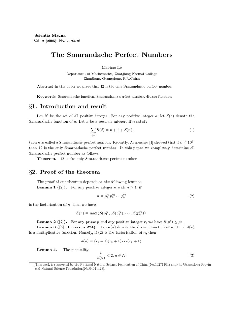 The Smarandache Perfect Numbers | PDF | Prime Number | Factorization