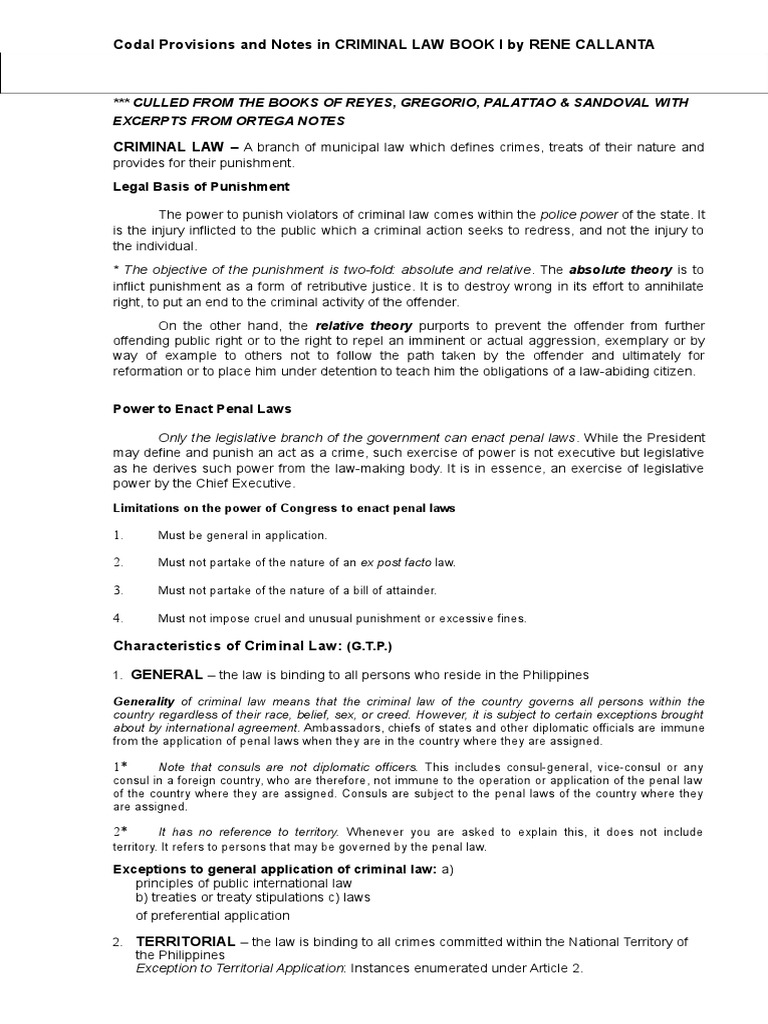 Criminal Law Book I: Codal Provisions | PDF | Intention (Criminal Law ...