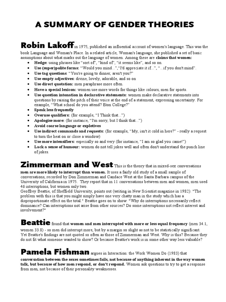A Summary of Gender Theories | PDF
