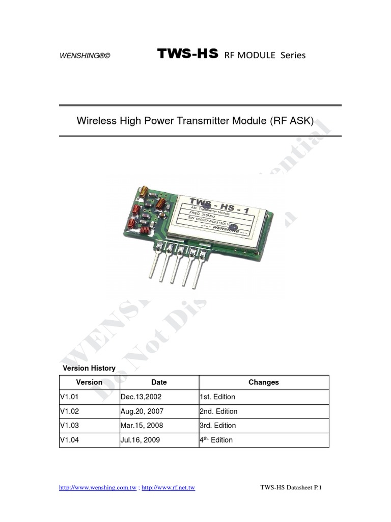 TWS-HS Series 315MHz 433.92Mhz 868.35MHz ASK RF Transmitter Module Data ...
