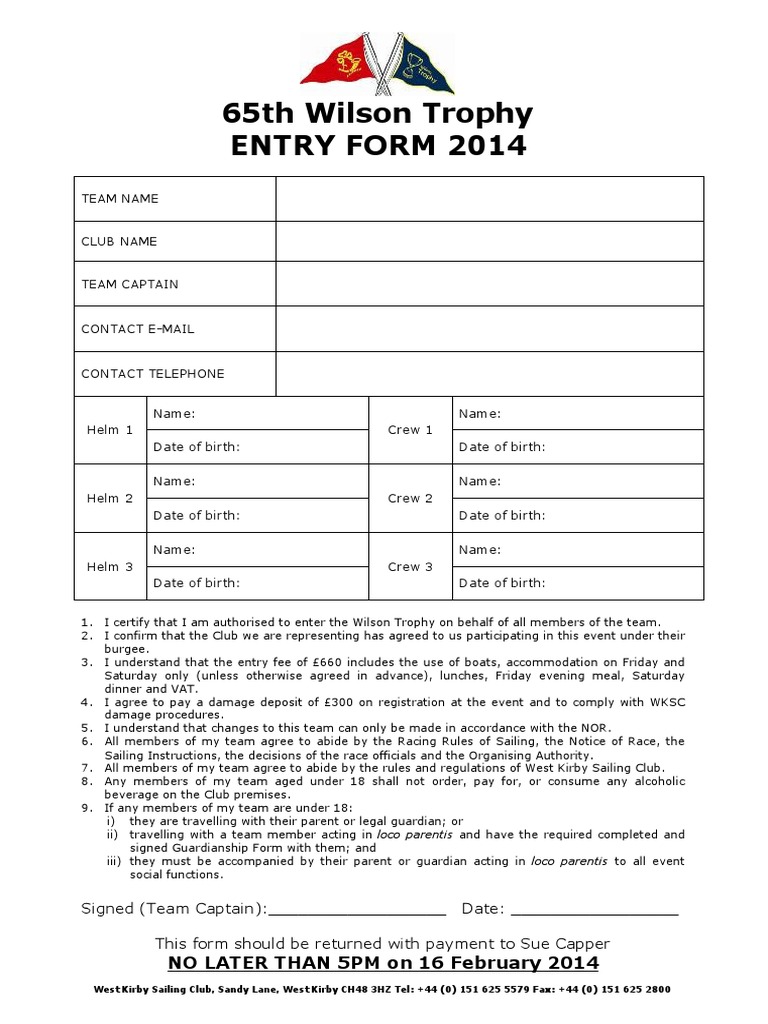 Wilson Trophy Form | PDF