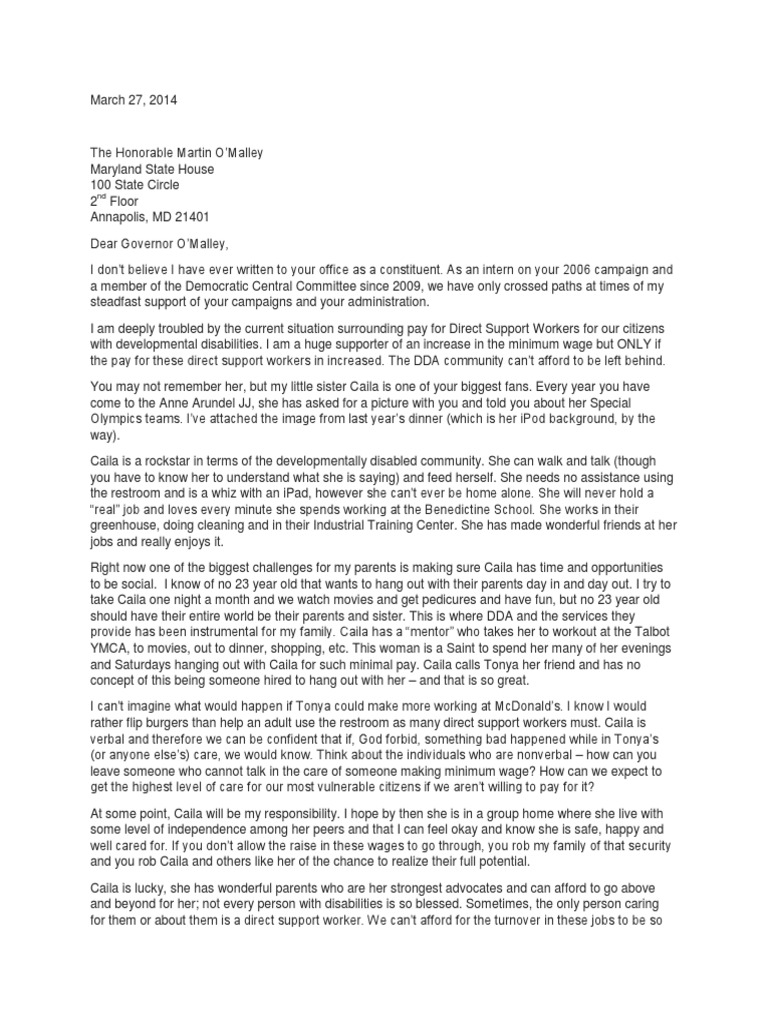 DDA Support Workers Letter | PDF