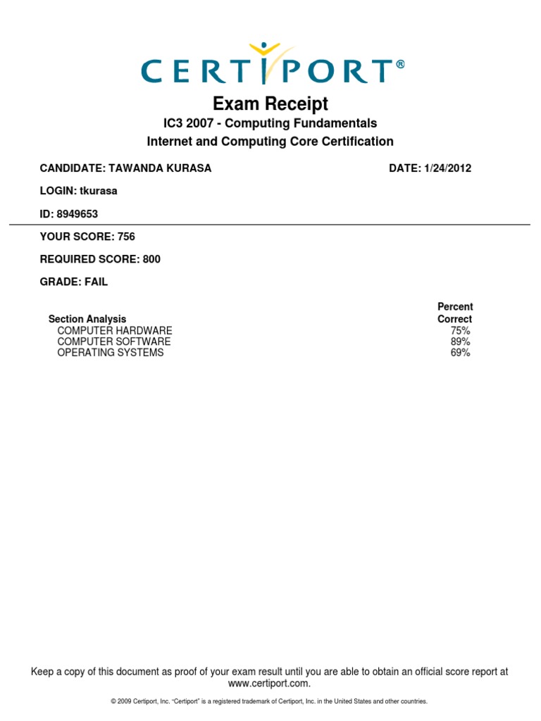 Exam Receipt Sample | PDF | Computers | Technology & Engineering