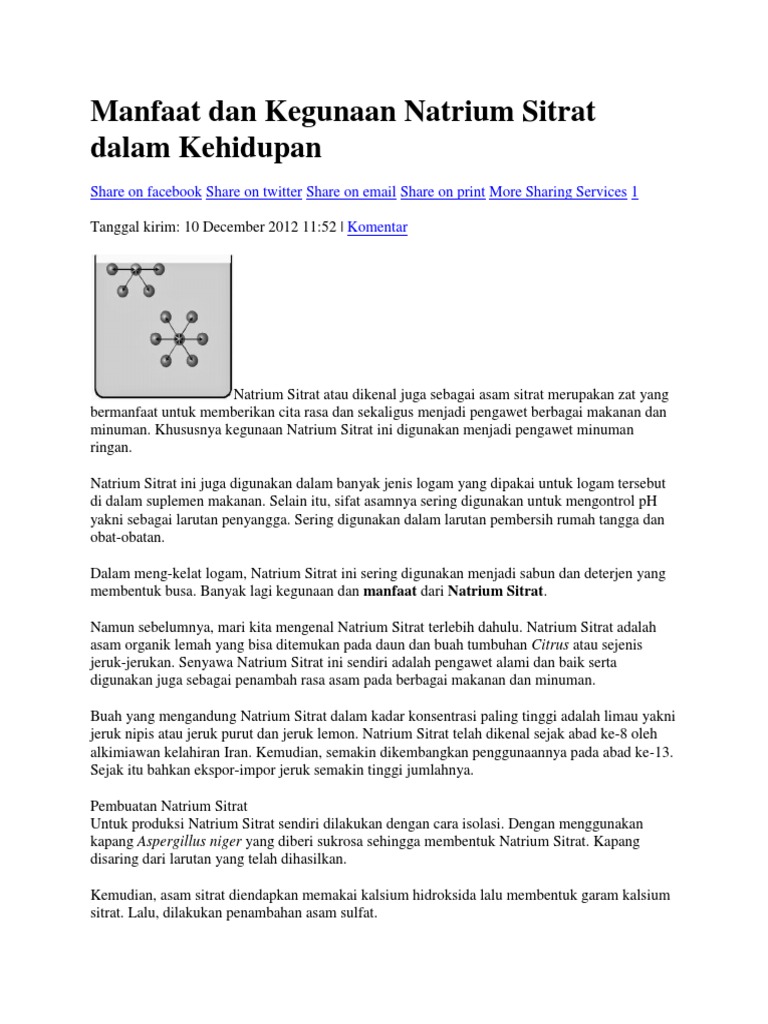 Manfaat Dan Kegunaan Natrium Sitrat Dalam Kehidupan | PDF