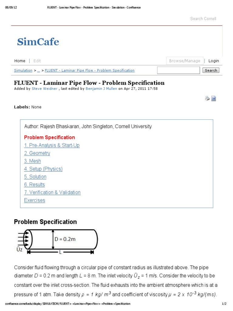 FLUENT - Laminar Pipe Flow | PDF | Navier–Stokes Equations | Cartesian ...