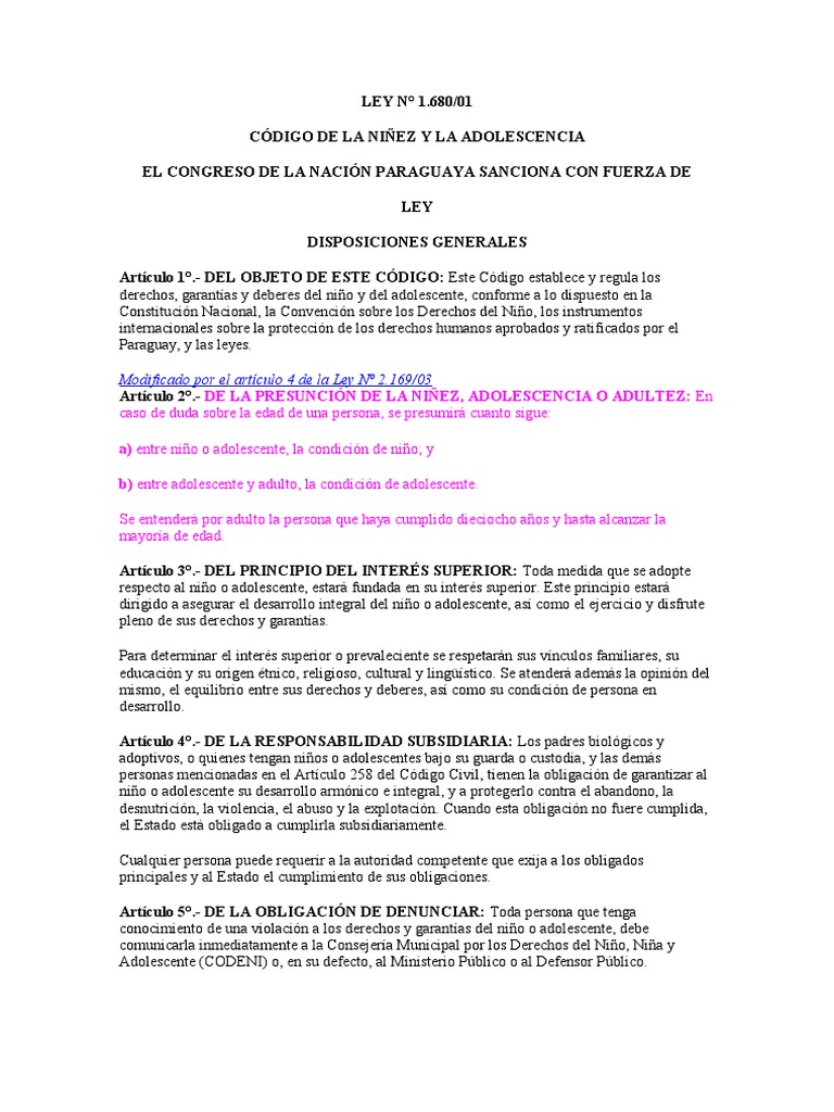 Ley 1680 Codigo de La Niñez y La Adolescencia | PDF | Unión Europea | Adopción