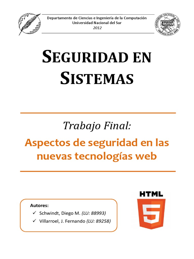 Seguridad en Sistemas - Características de HTML5 | PDF | Script Java | Servidor web