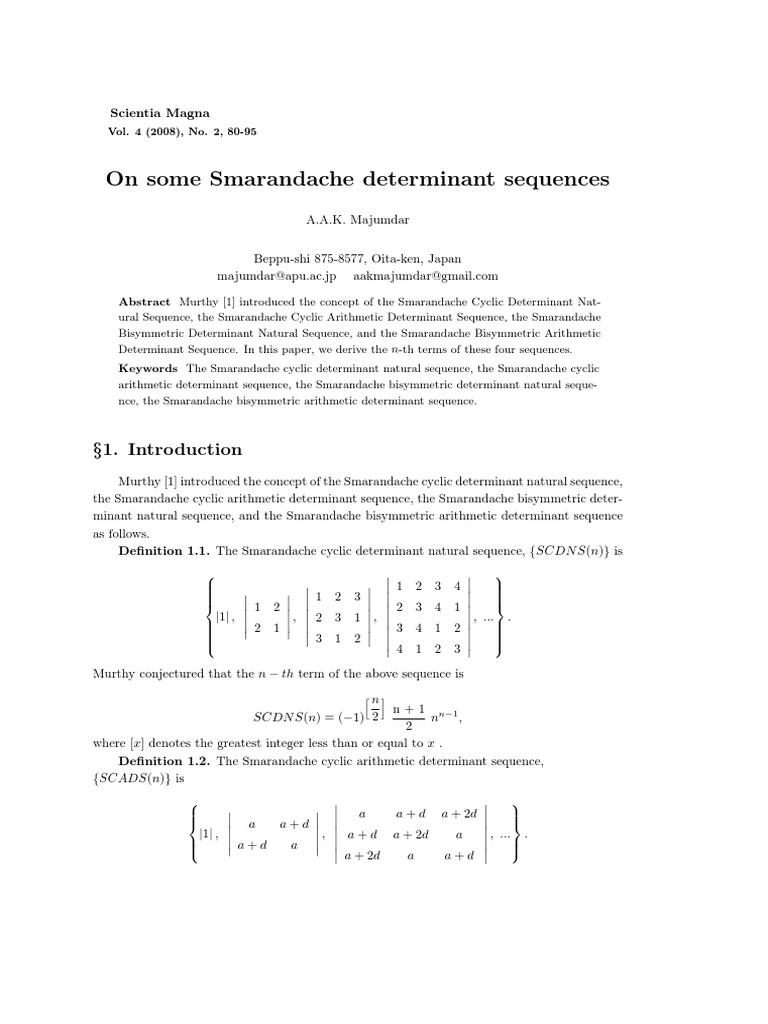 On Some Smarandache Determinant Sequences | PDF | Determinant | Theorem