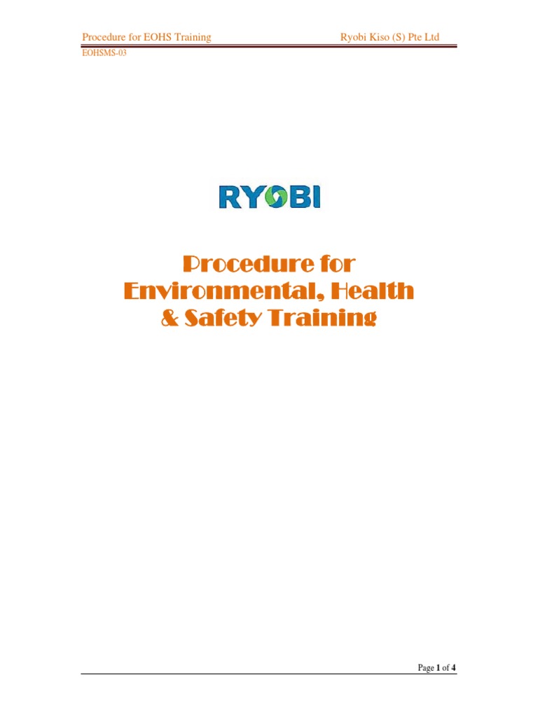 EOHSMS-03 EOHS Training Procedures | PDF | Occupational Safety And ...