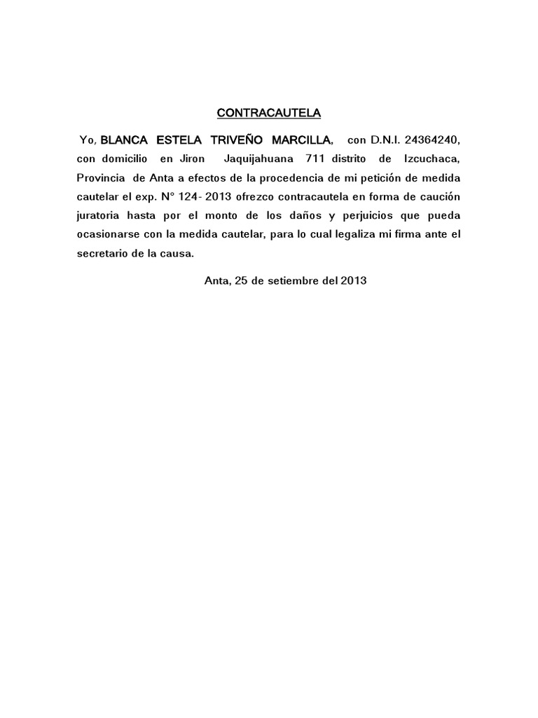 Formato de Contracautela | PDF