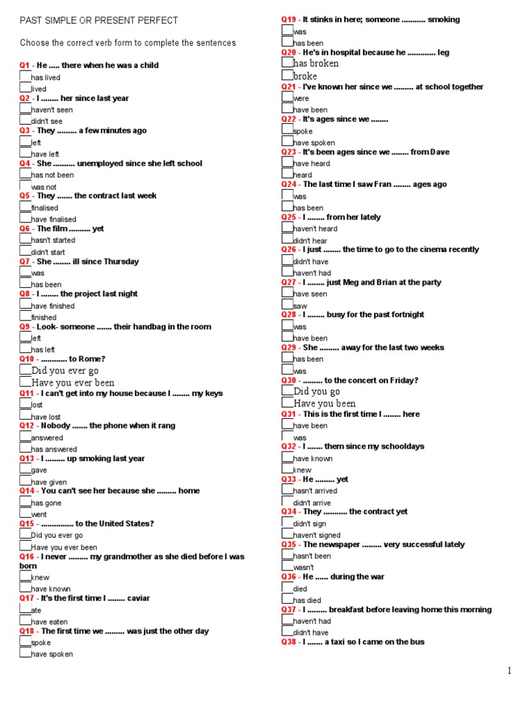 Past Simple-Present Perfect | PDF | Grammar | Linguistic Typology
