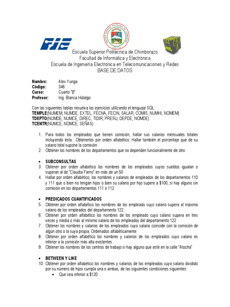 Ejercicio 2 (SQL) | PDF | Salario | SQL