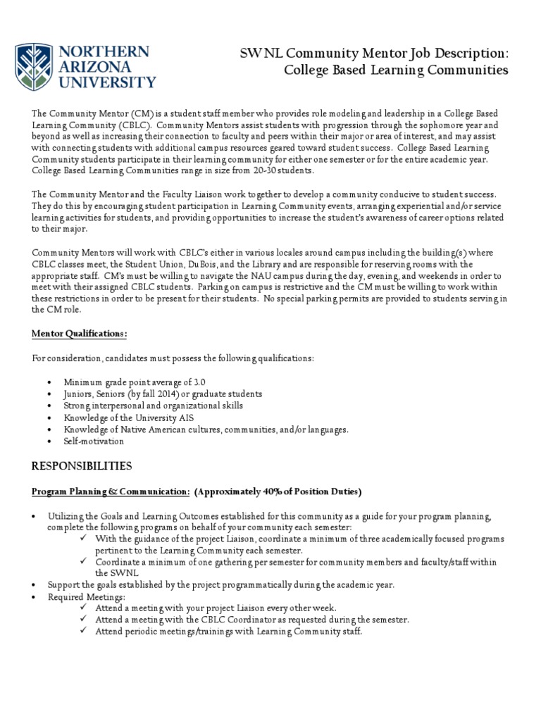 Mentor Job Description | PDF | Mentorship | Community