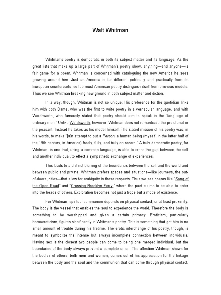 Walt Whitman Biography and Poetry | PDF | Leaves Of Grass | Walt Whitman