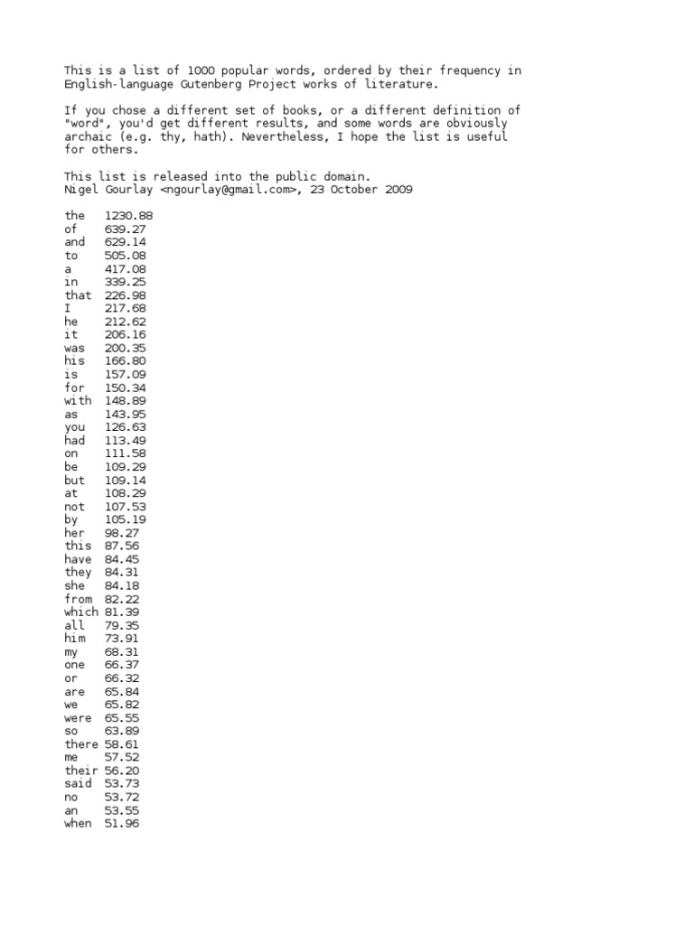 Top 1000 Common English Words List | PDF