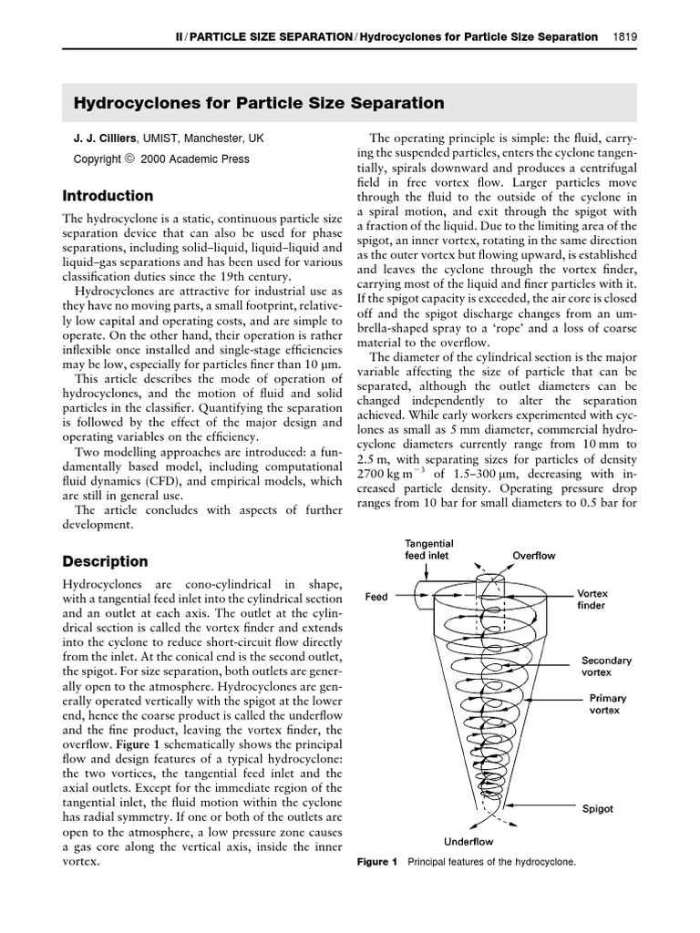 Hydrocyclones For Particle Size Separation | PDF | Vortices | Viscosity