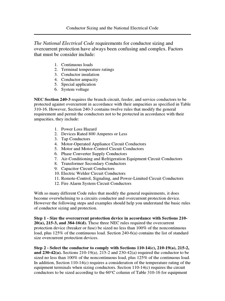 Conductor Sizing And The National Electrical Code Pdf Electrical