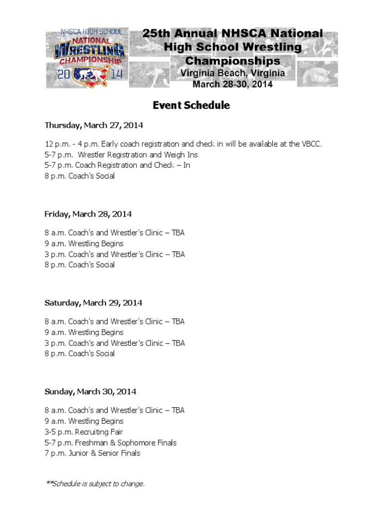 2014 NHSCA Schedule | PDF