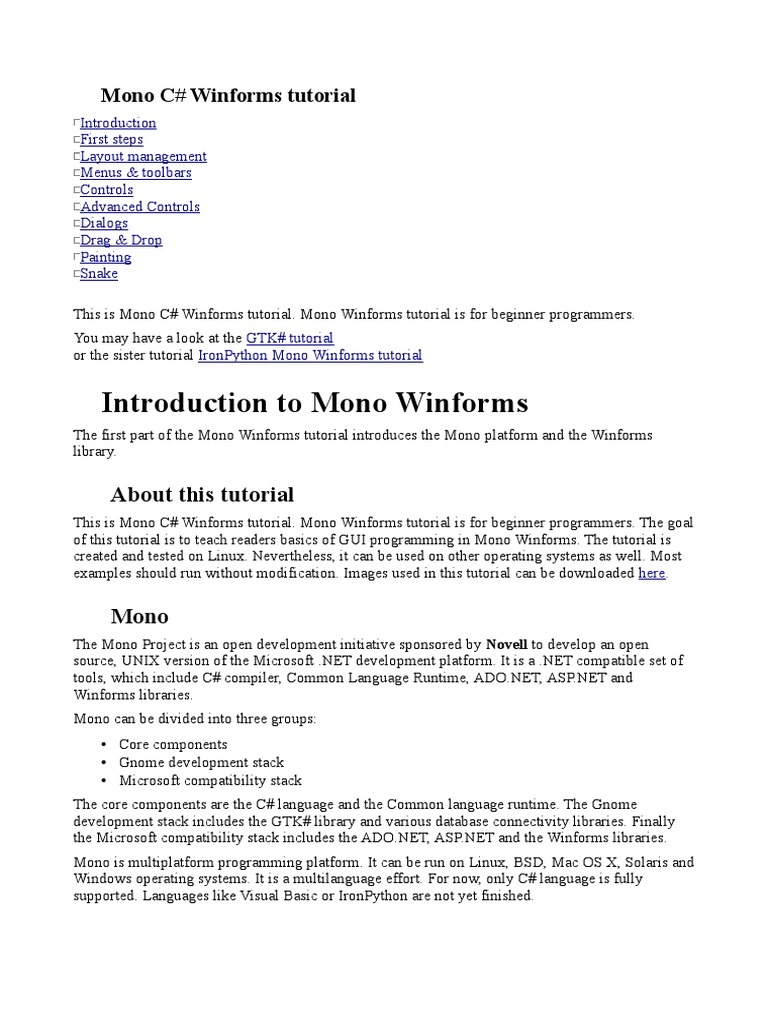 Mono C Winforms Tutorial Pdf Compiler Application Programming Interface 5104
