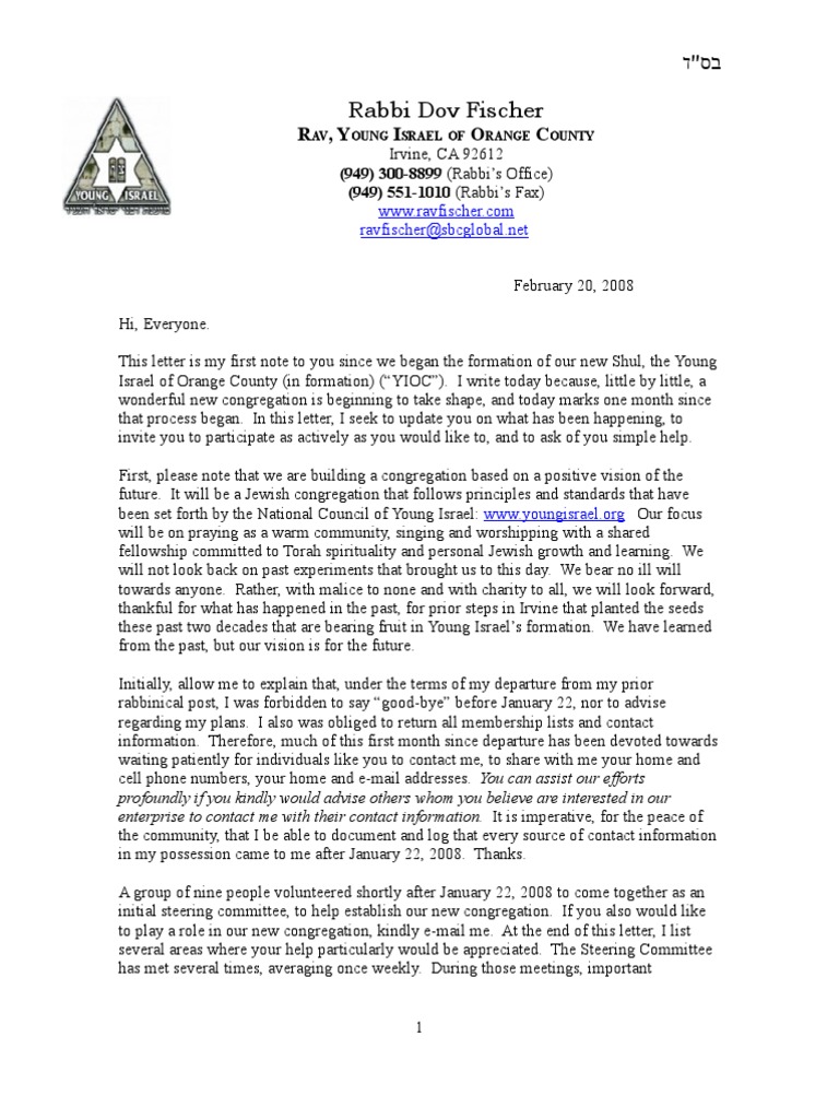 Update on Young Israel Formation | PDF | Jewish Prayer | Shabbat