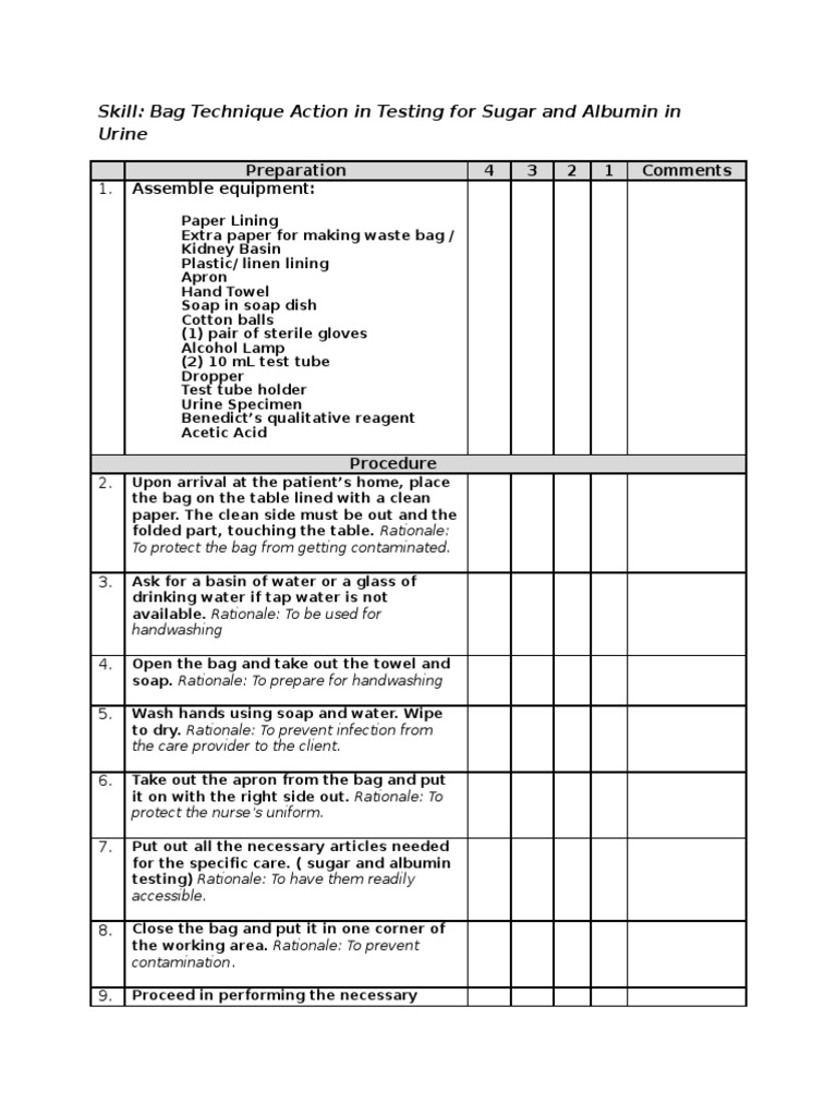 Bag Technique Checklist | PDF | Public Health | Health Sciences