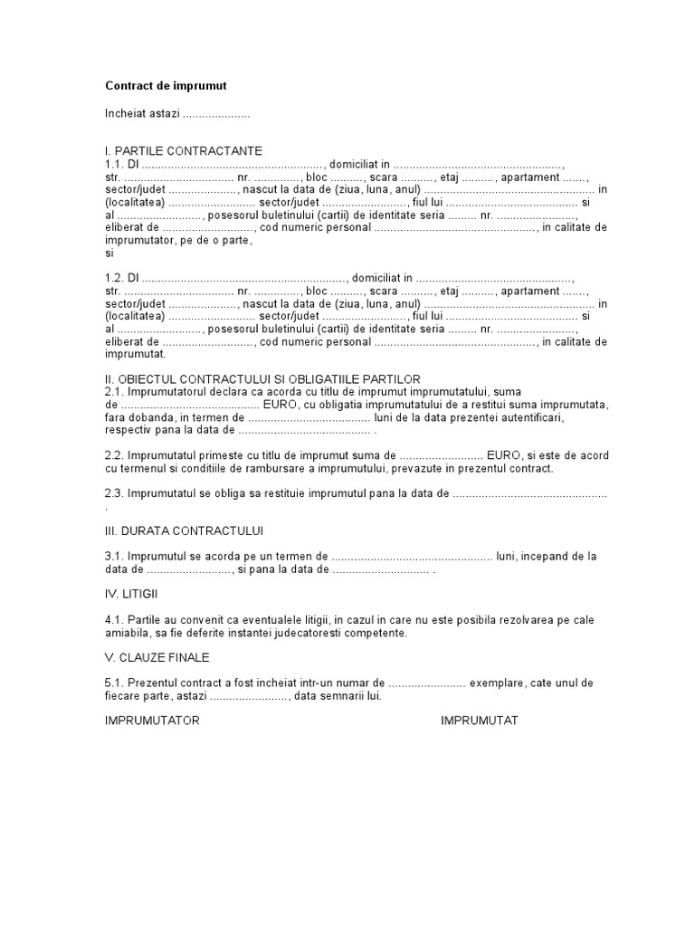 Contract de Imprumut Persoane Fizice CONTRACT de IMPRUMUT | PDF