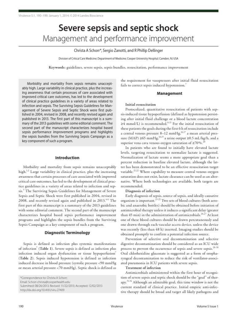Severe Sepsis and Septic Shock: Management and Performance Improvement ...