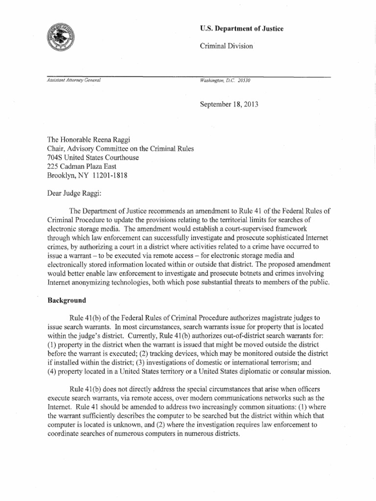 AAAG Raman Letter To Judge Raggi Re Rule 41 Amendment | PDF | Search ...